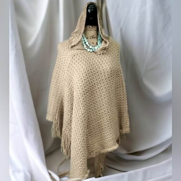 Pinklicious | Sweaters | Tan Poncho Hoodie | Poshmark